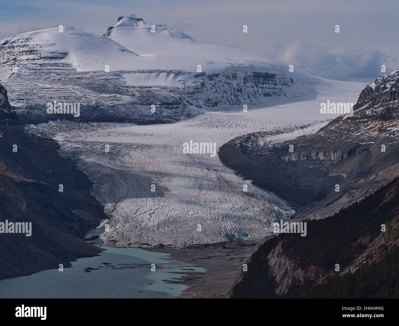 View of majestic Saskatchewan Glacier below Castleguard Mountain, part ...