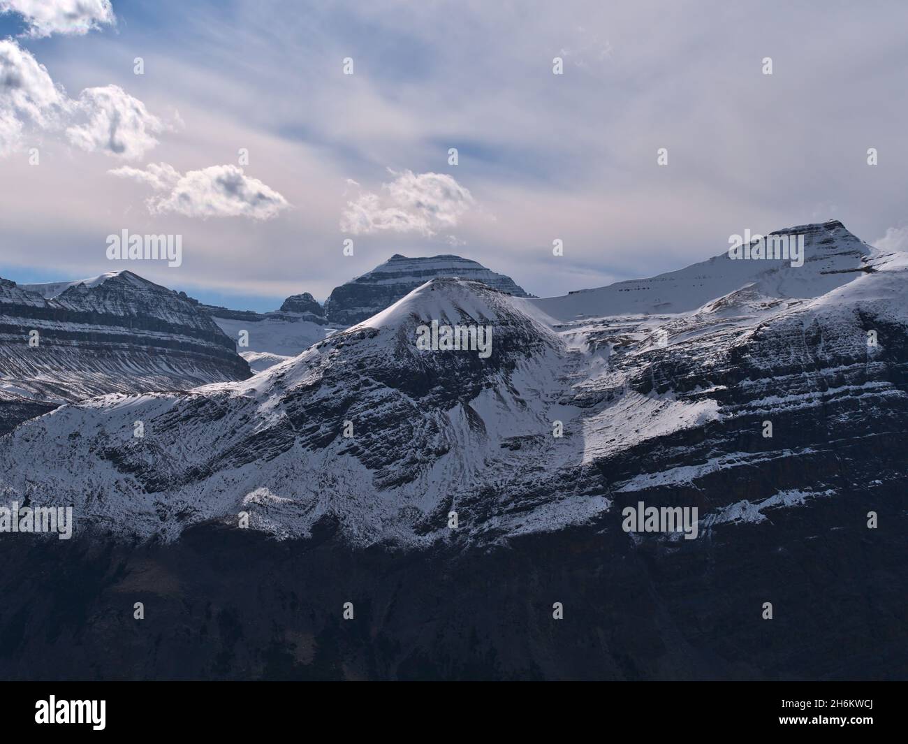 View of rugged mountain Big Bend Peak covered by ice and snow viewed ...