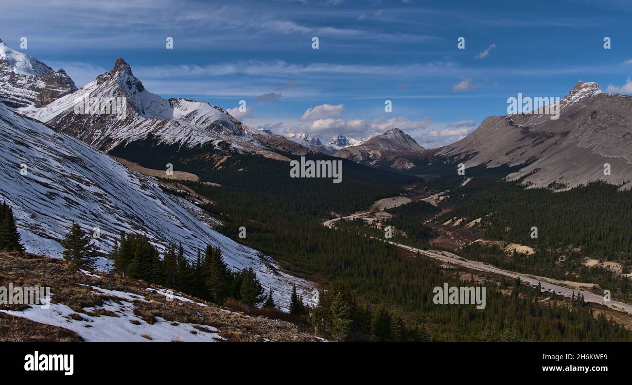 Panoramic view of North Saskatchewan River Valley with Icefields ...