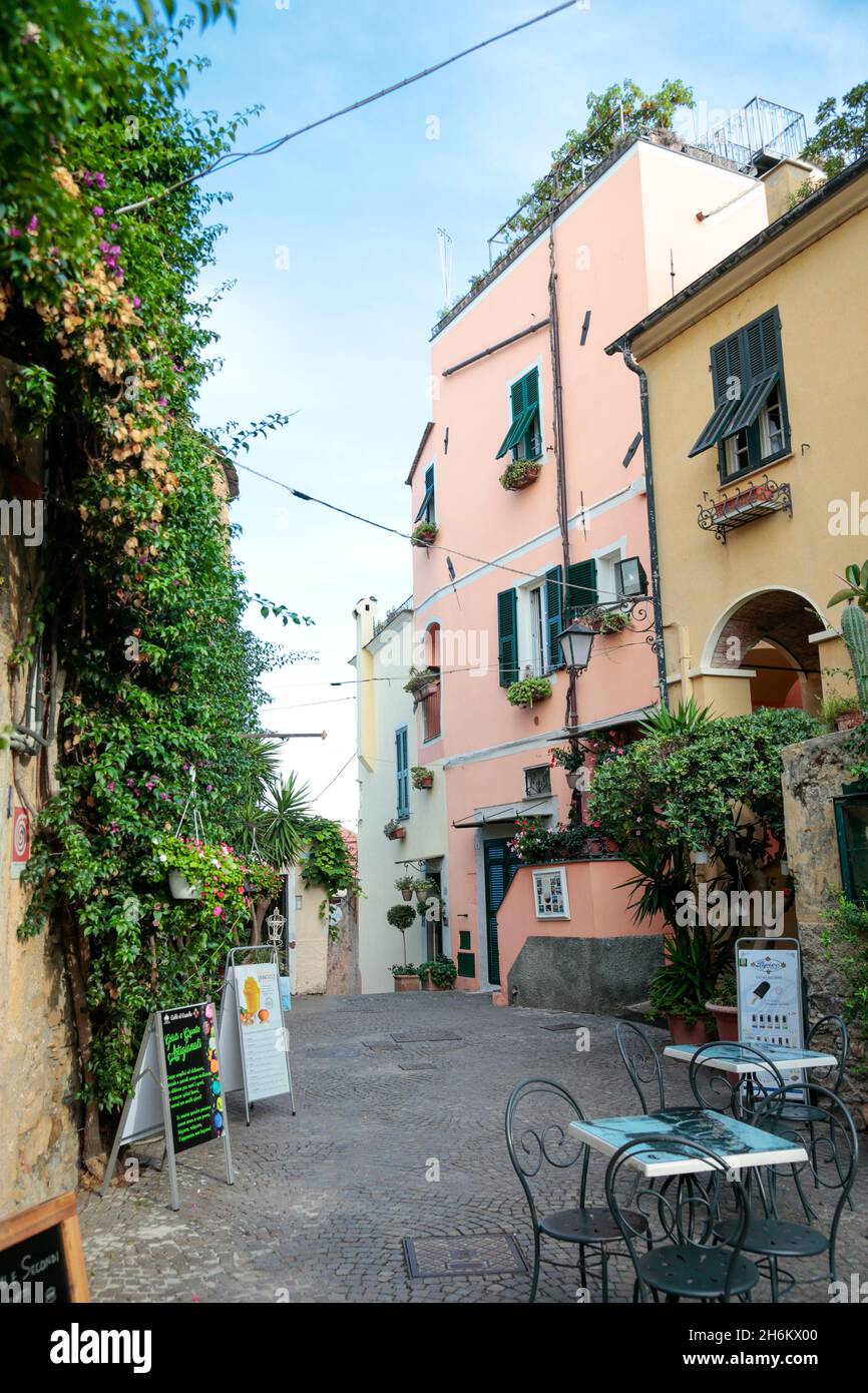 Cervo ligure, Italian roman city of the Ligurian riviera, in summer ...