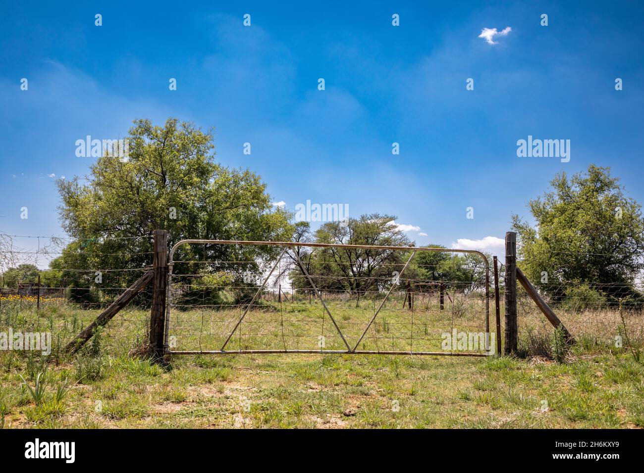 Old farm gate and fence in the middle of a grassland Stock Photo - Alamy