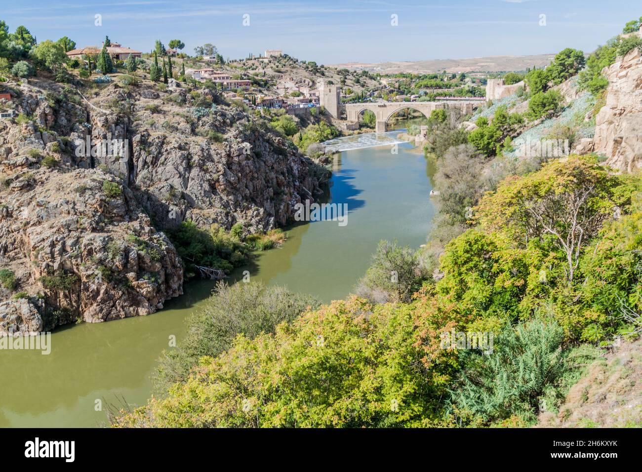 Puente San Martin bridge over river Tajo in Toledo, Spain Stock Photo ...