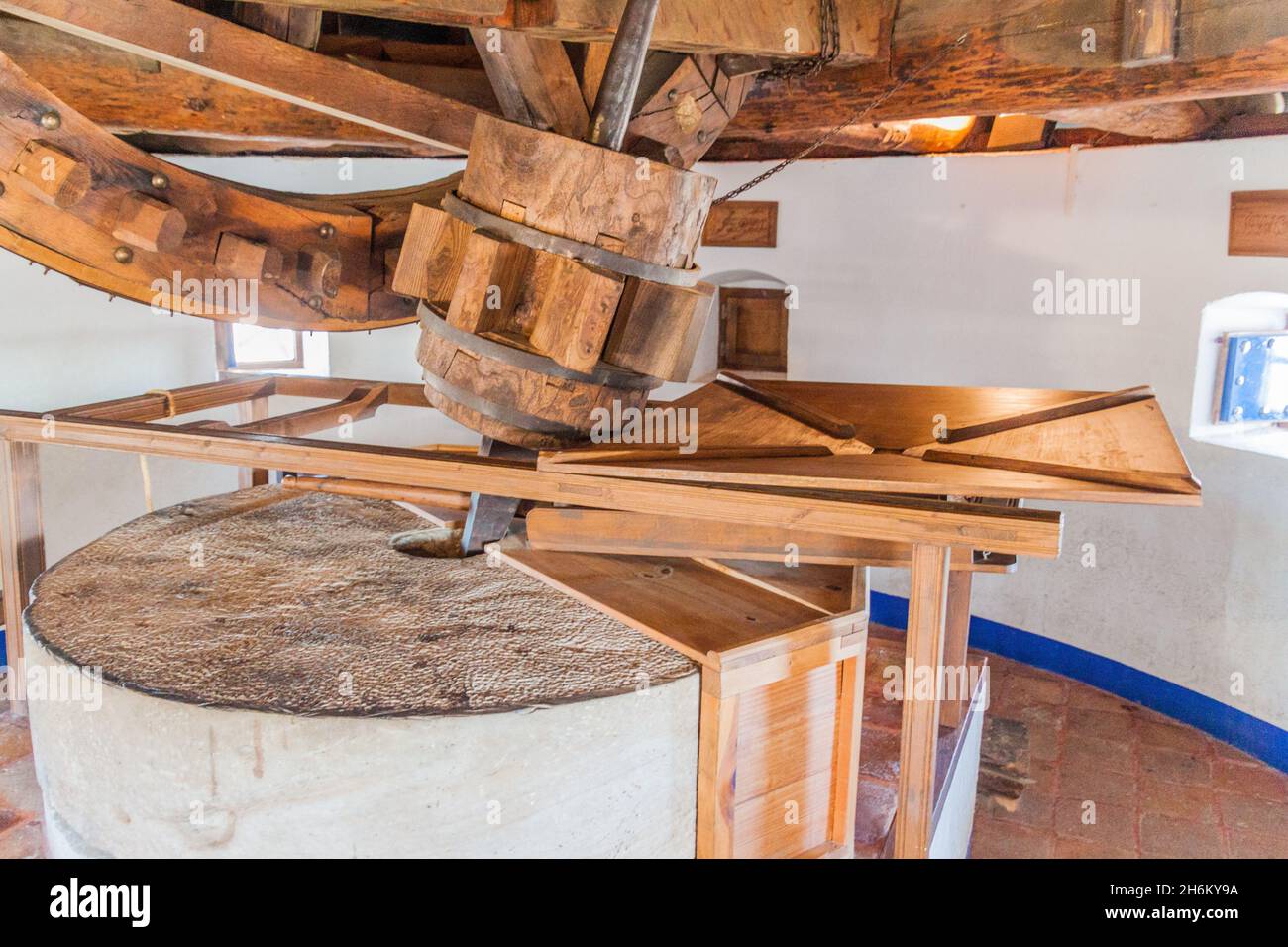 Milling mechanism of a windmill located in Consuegra village, Spain ...