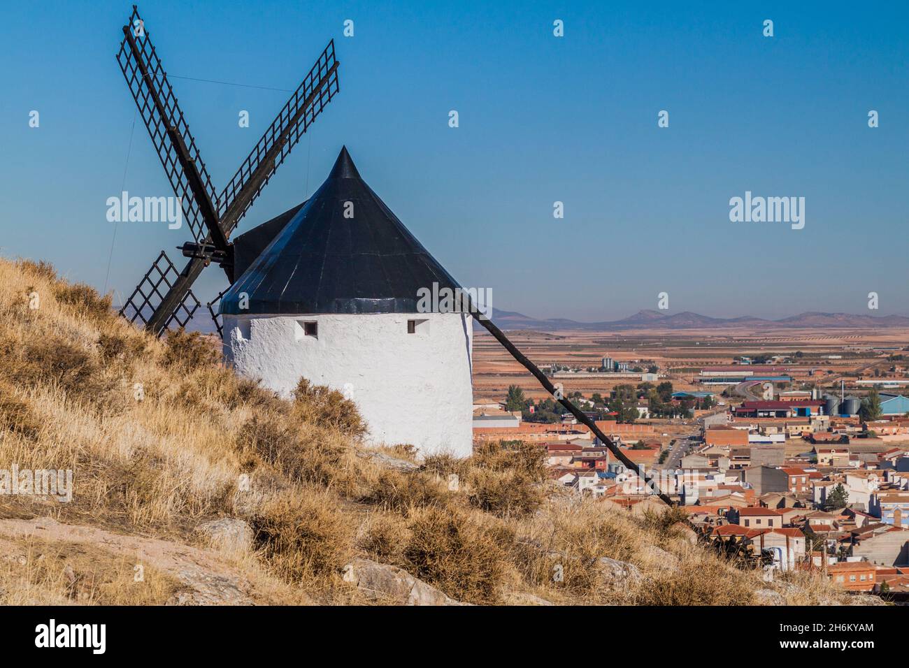 Traditional windmill in Consuegra village, Spain Stock Photo - Alamy