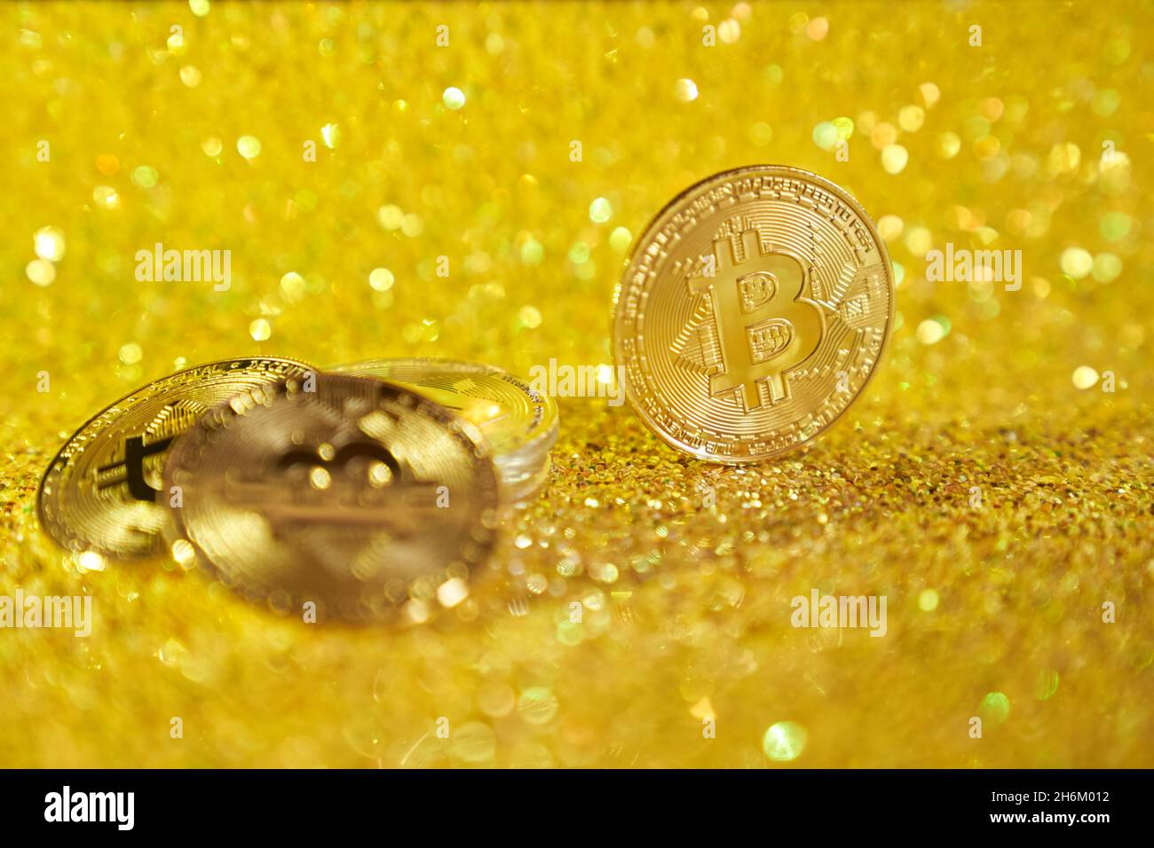 A bunch of bitcoin coins. Cryptocurrency bitcoin is the coin of the ...
