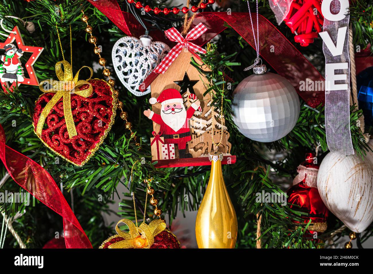 Beautiful Christmas ornaments and decorations hanging in the Christmas ...
