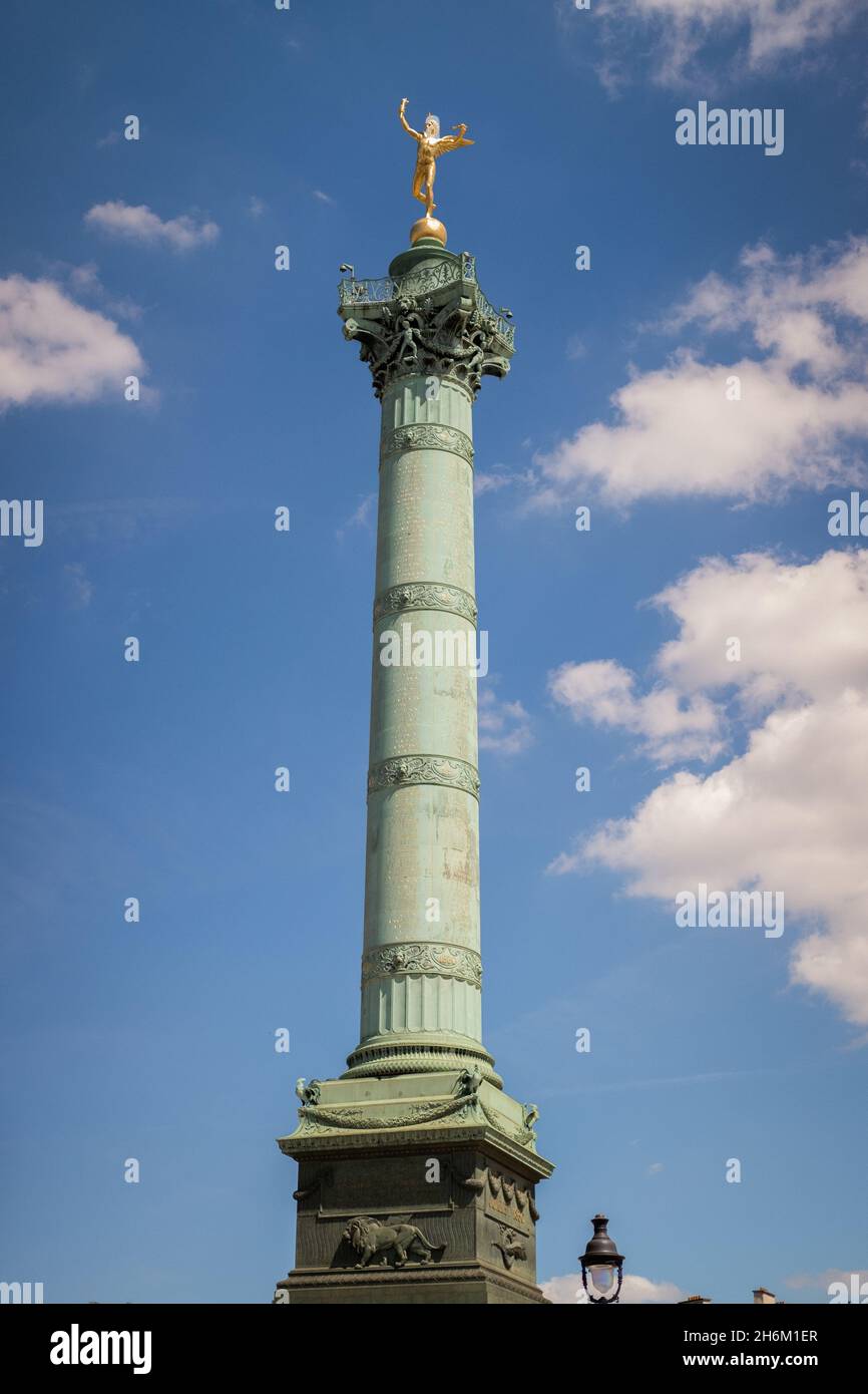 Vertical of the historical July Column under the cloudy blue sky Stock ...