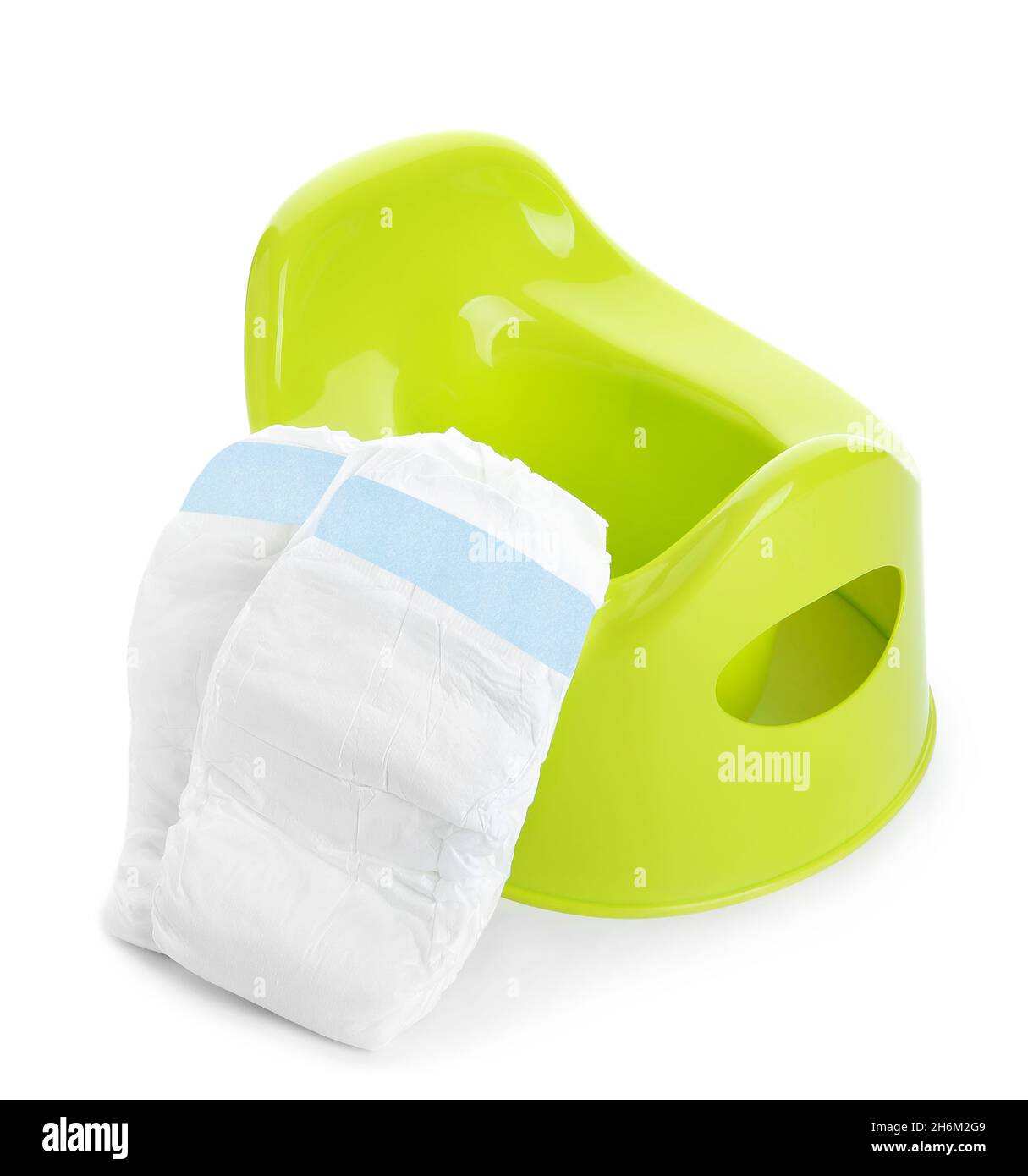 Diapers and potty on white background Stock Photo - Alamy