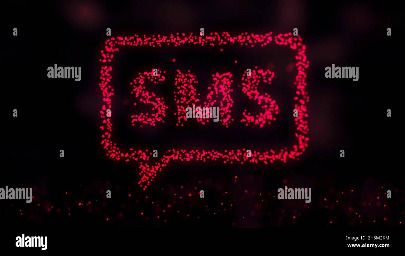 Abstract SMS animation. Formation of SMS sign from dots on black ...