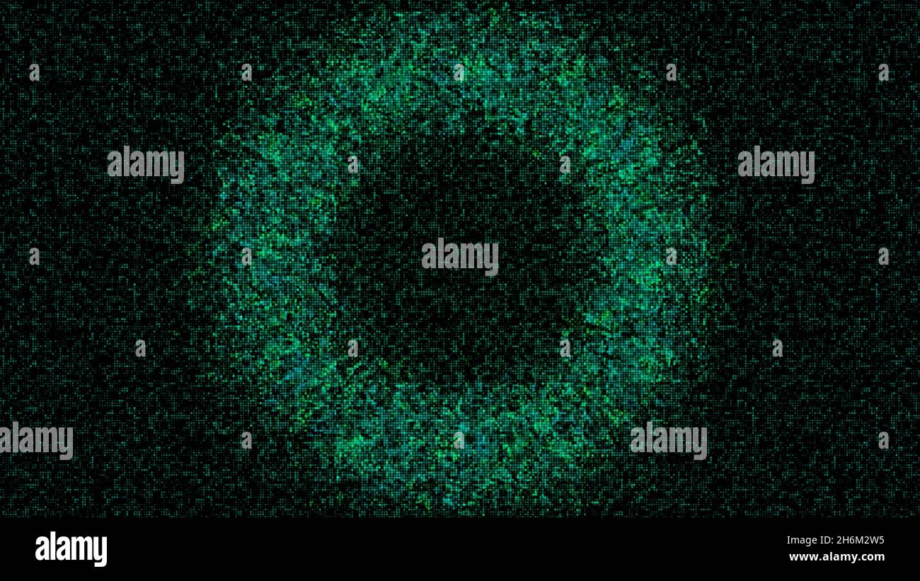Radial scanning with narrowing light rings on green background ...