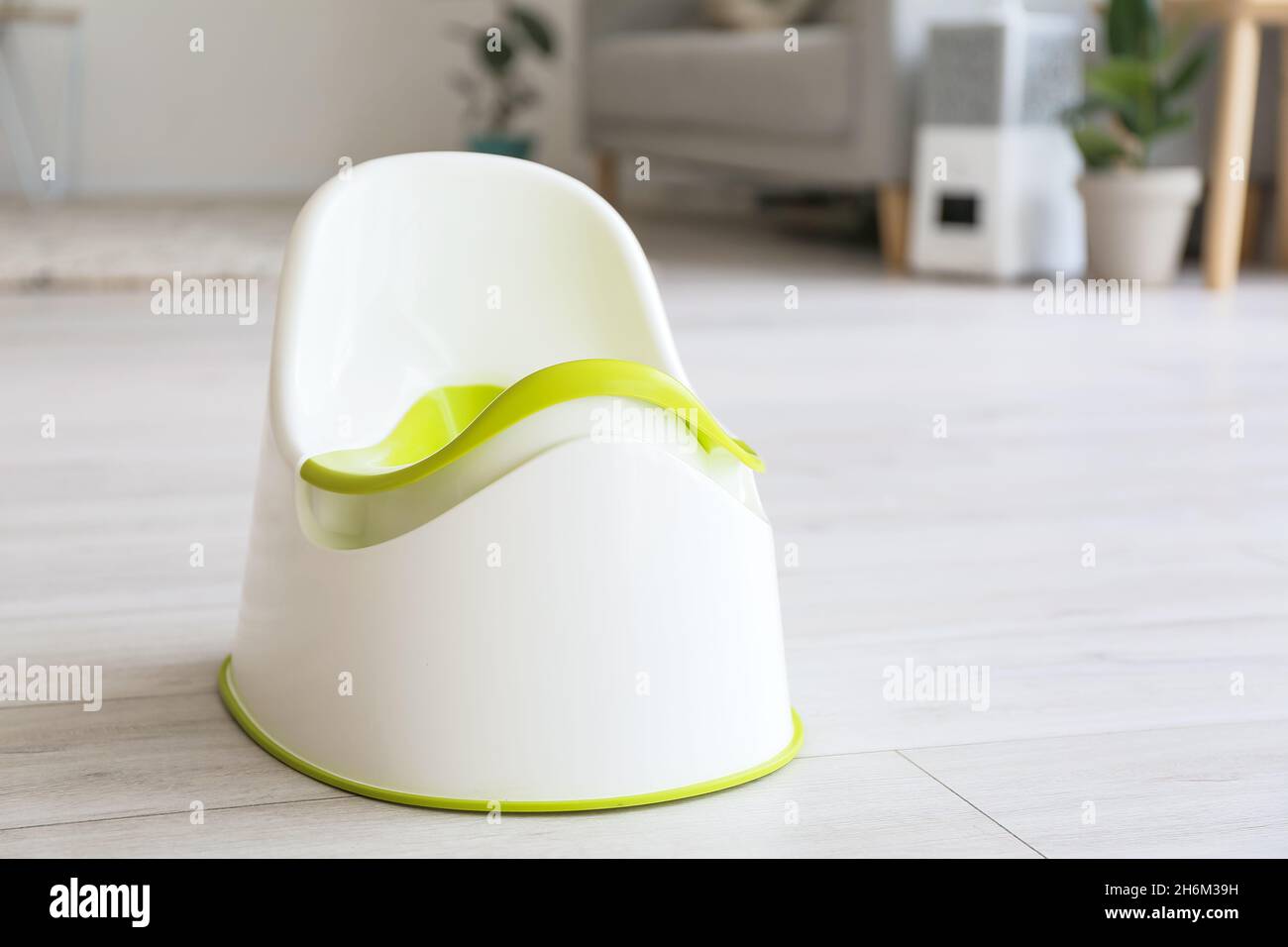 Potty on grey wooden floor in room Stock Photo - Alamy