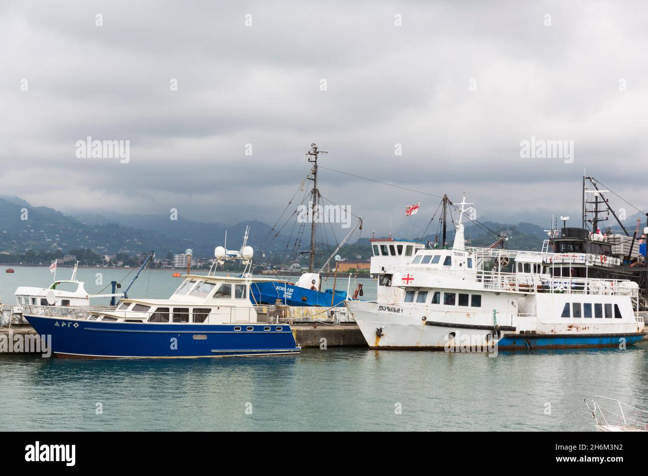 BATUMI, GEORGIA- JINE 26, 2021: View of Batumi sea port. Ships, boats ...