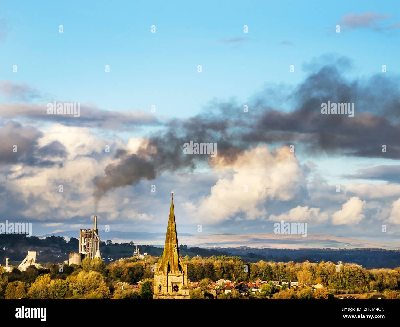 Emissions from Clitheroe cement works in Clitheroe, Lancashire, UK ...