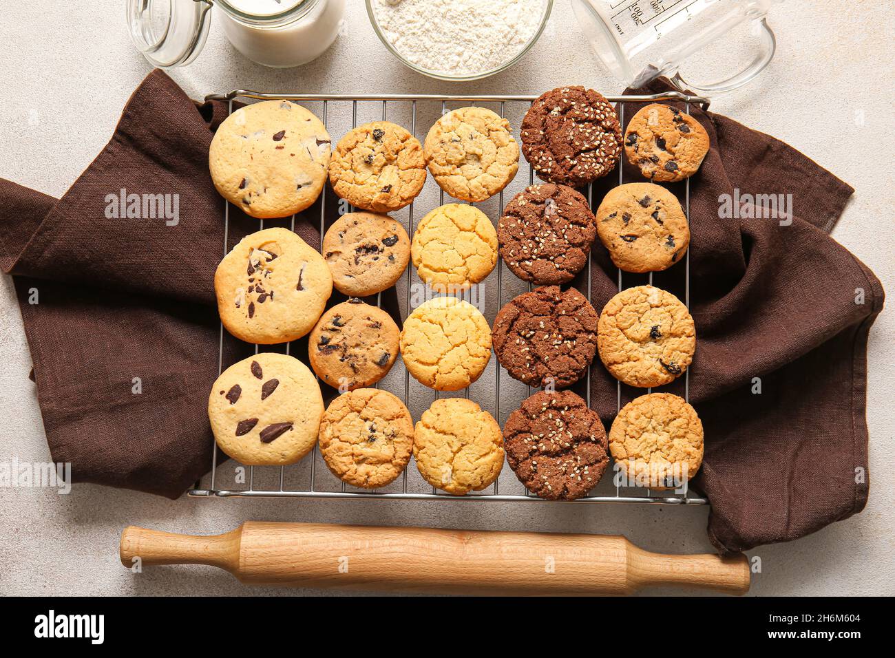 Grid with tasty homemade cookies on white background Stock Photo - Alamy