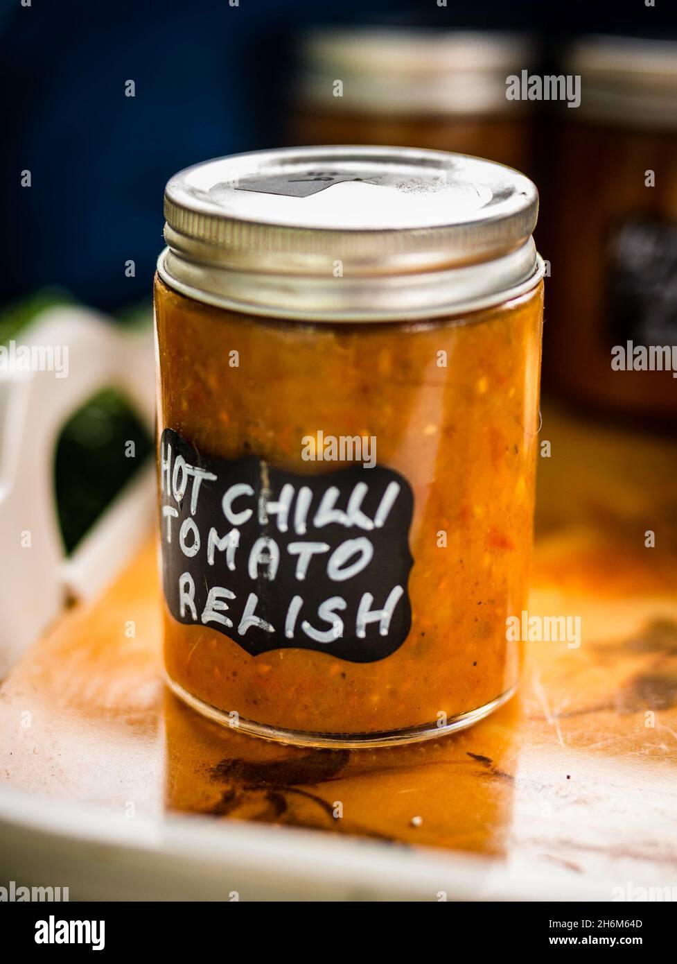 Vertical shot of a hot chili tomato relish jar Stock Photo - Alamy