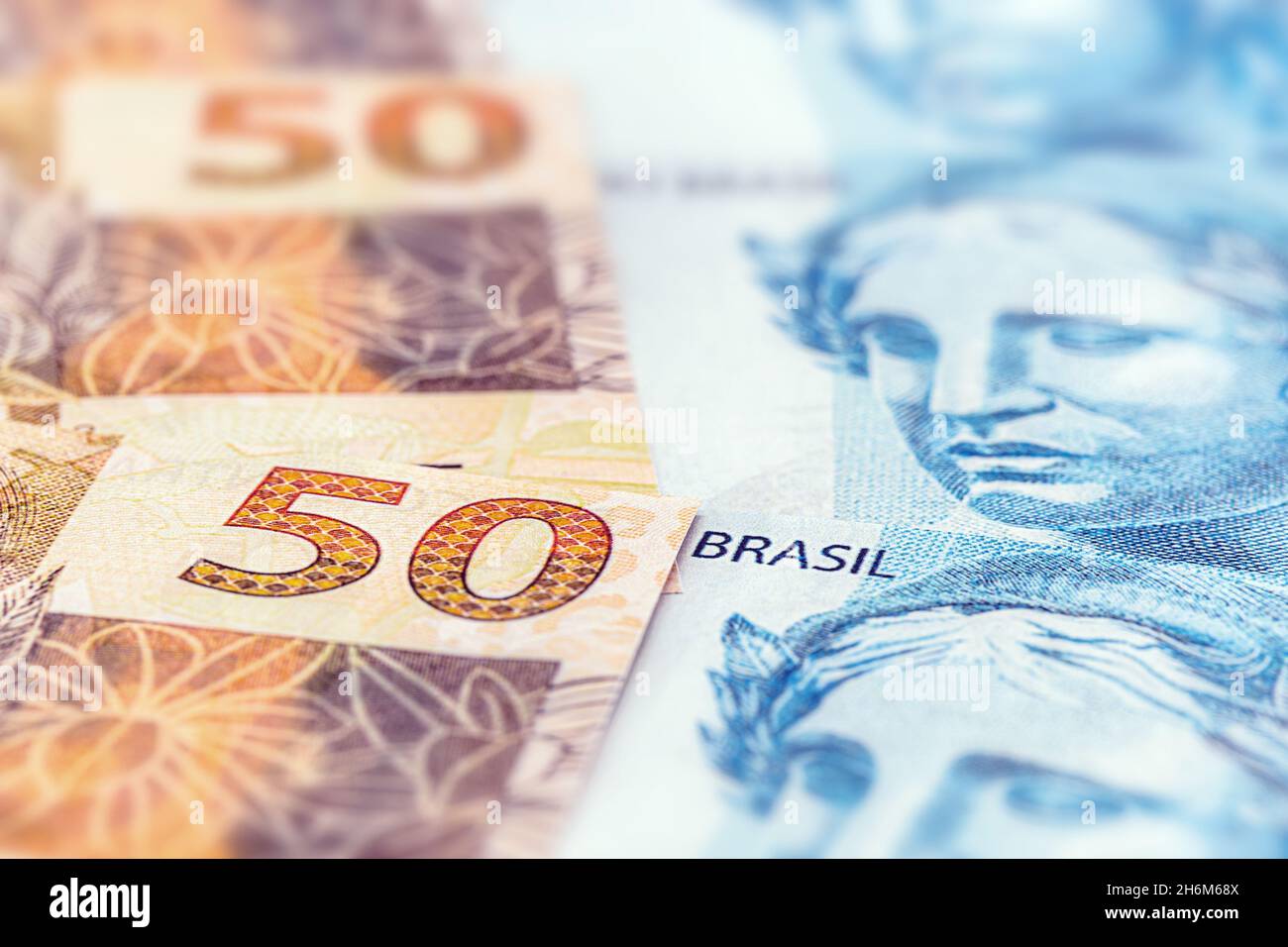 details of real banknote, brazil money, brazilian economy concept or ...