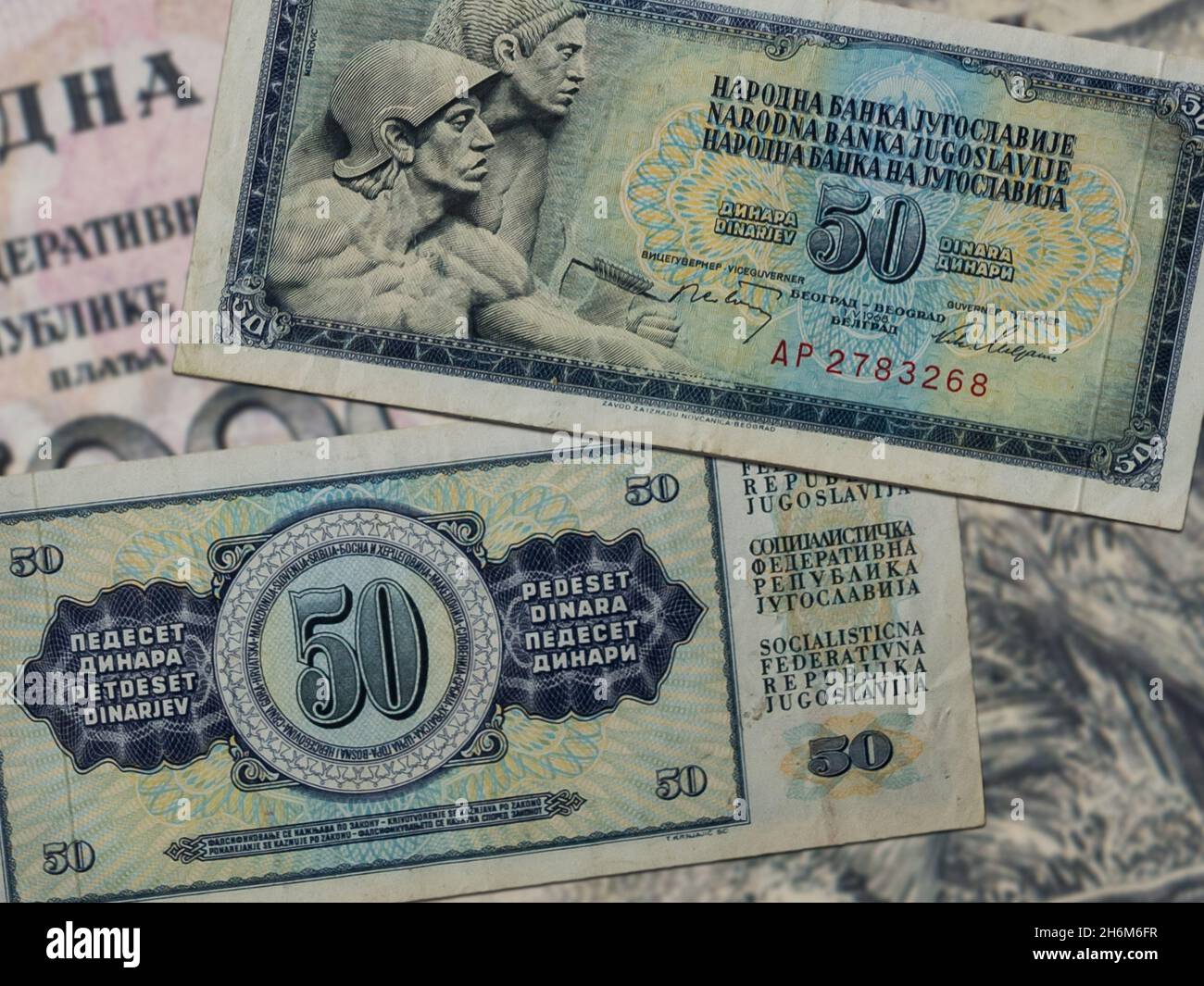 Top view of blue Yugoslavian 50 dinars banknotes Stock Photo - Alamy