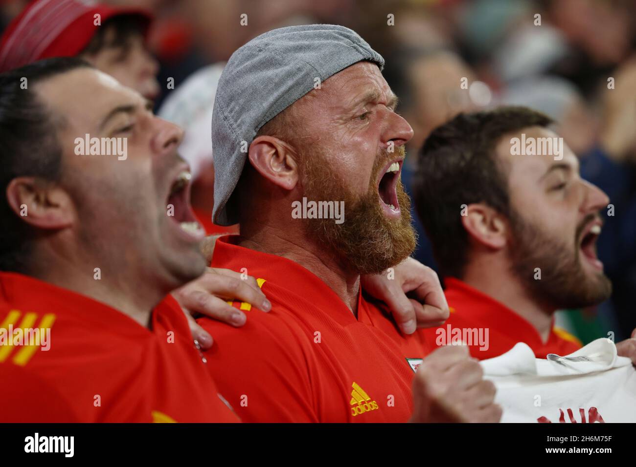 Cardiff, Wales, 16th November 2021. Welsh fans sing their national ...