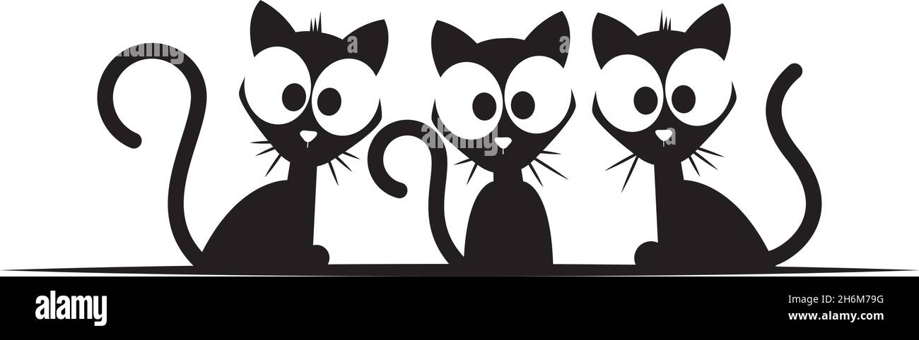 Funny cat silhouette cartoon illustration and butterflies, vector. Cute ...