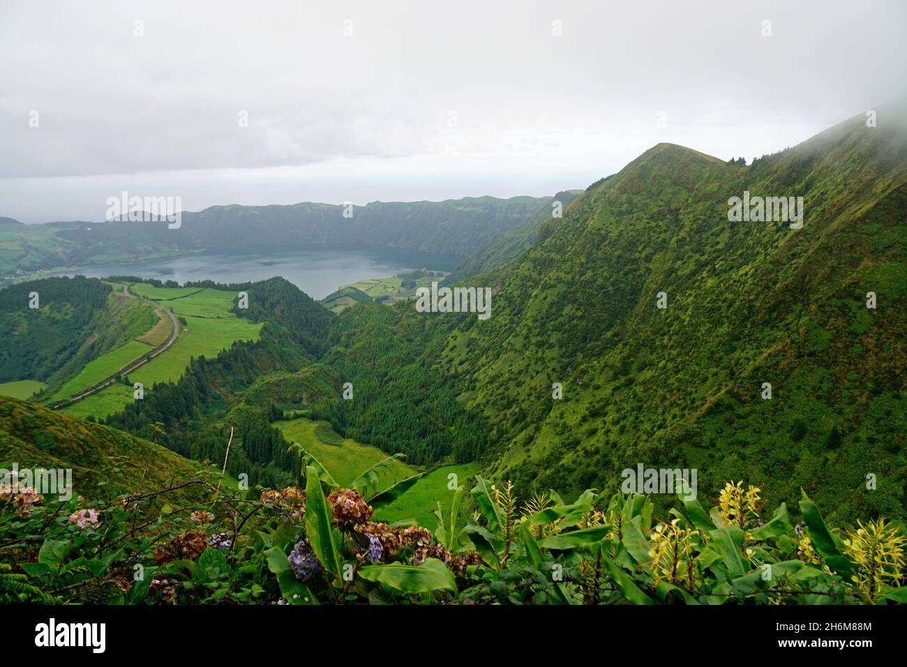 amazing green landscape on the azores island sao miguel Stock Photo - Alamy