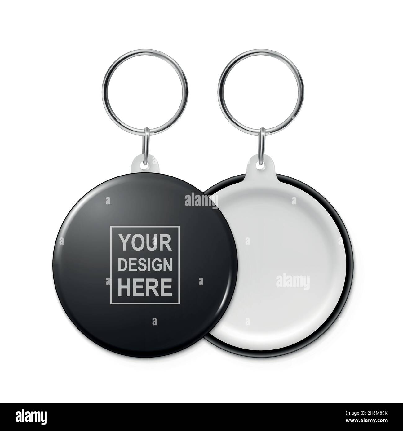 Vector 3d Realistic Blank Black Round Keychain with Ring and Chain for ...