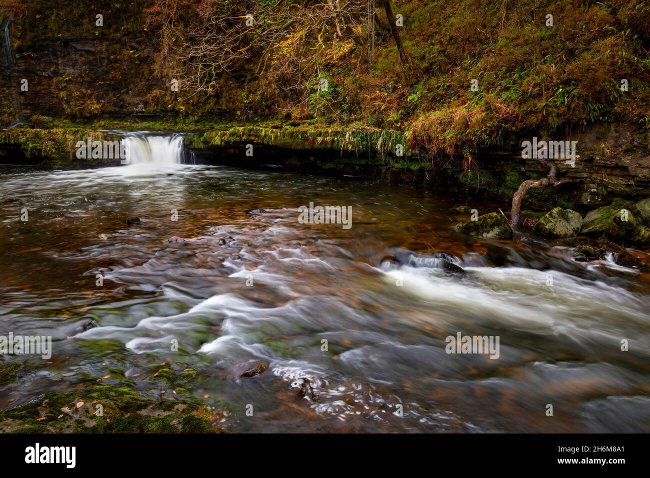 A waterfall on the river Tawe in the Upper Swansea Valley in South ...