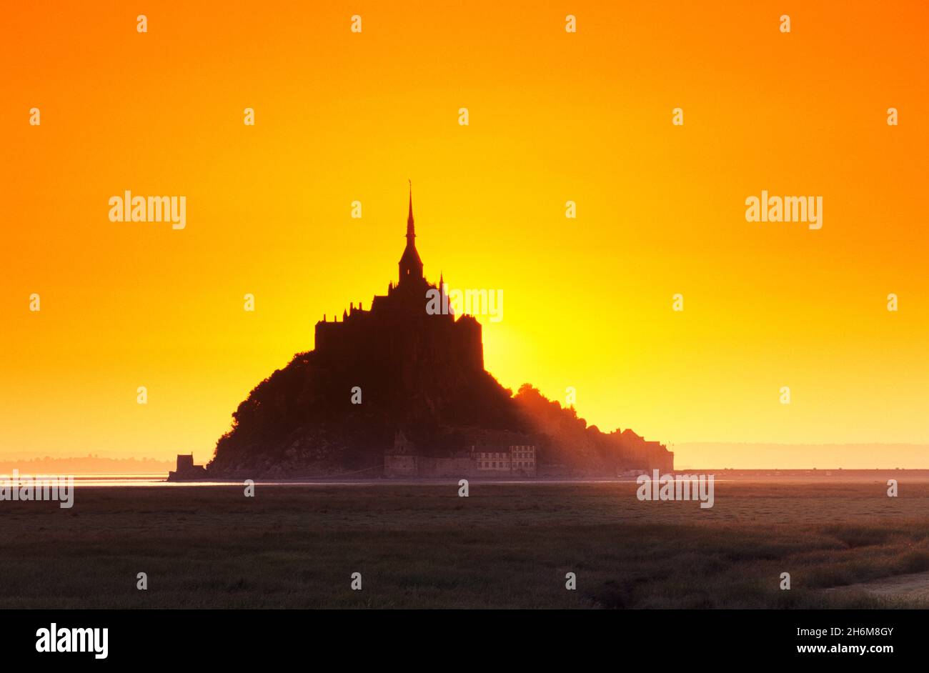 Silhouette of Mont Saint Michel At Sunrise, Mont Saint Michel, Normandy ...