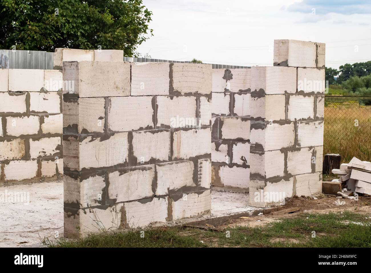 Unfinished Concrete Block Bricklayer Builder Laying Autoclaved Aerated