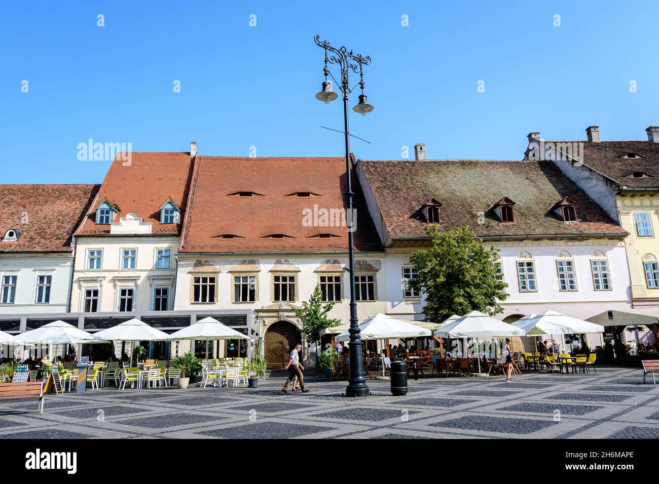 Sibiu, Romania - 15 July 2021: Renovated old historical buildings in ...