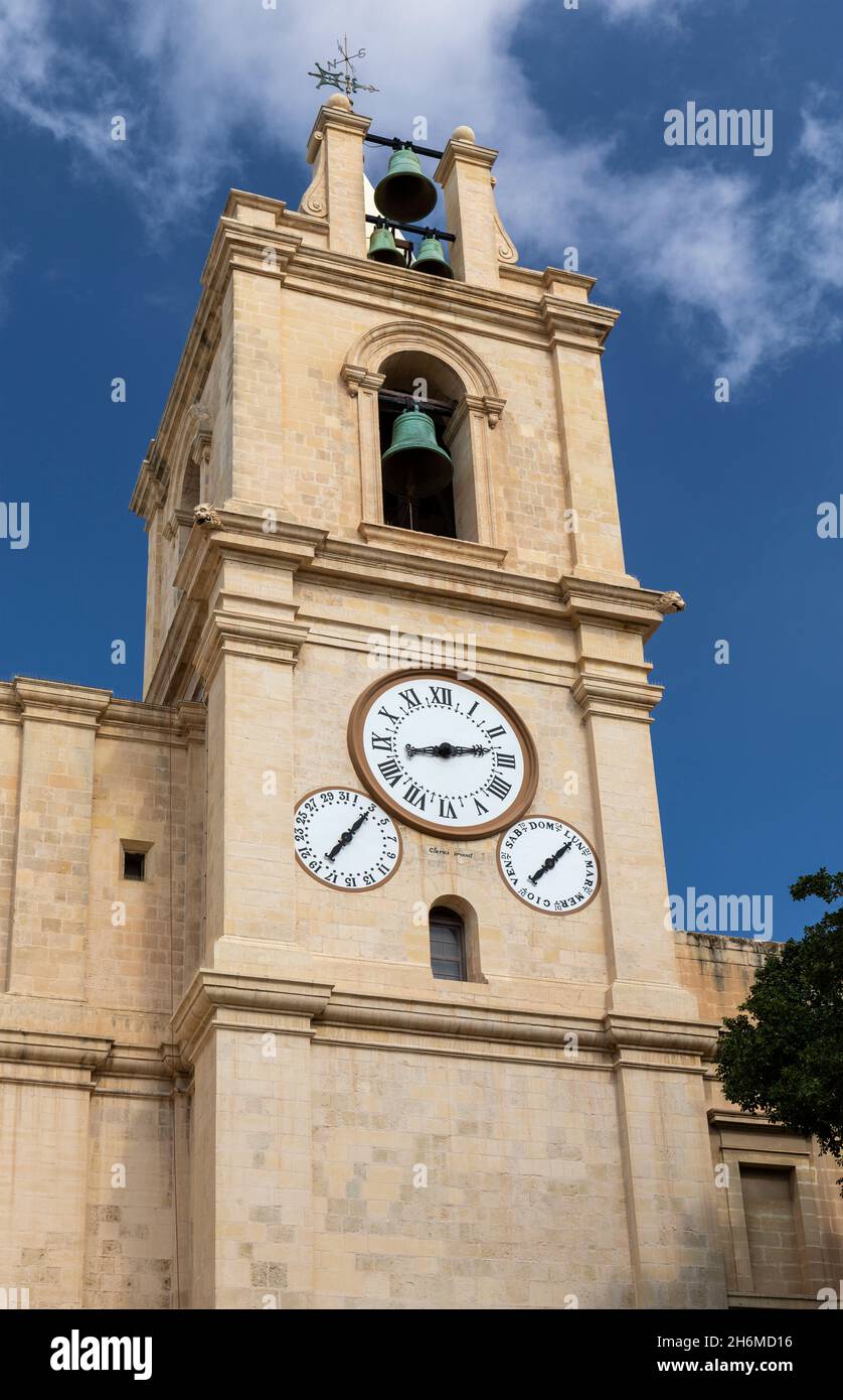 The Co-Cathedral of St John has three clocks on one of its towers ...