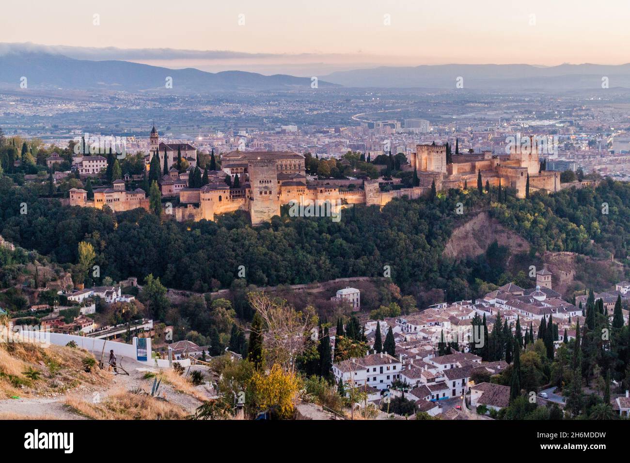 Panoramic view alhambra dusk granada spain fortress hi-res stock ...