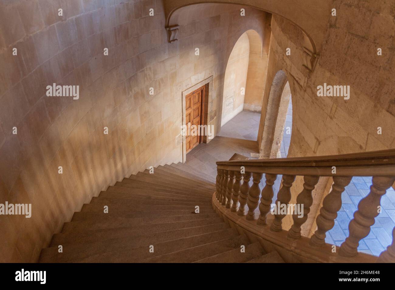 Staircase of Carlos V palace at Alhambra in Granada, Spain Stock Photo ...