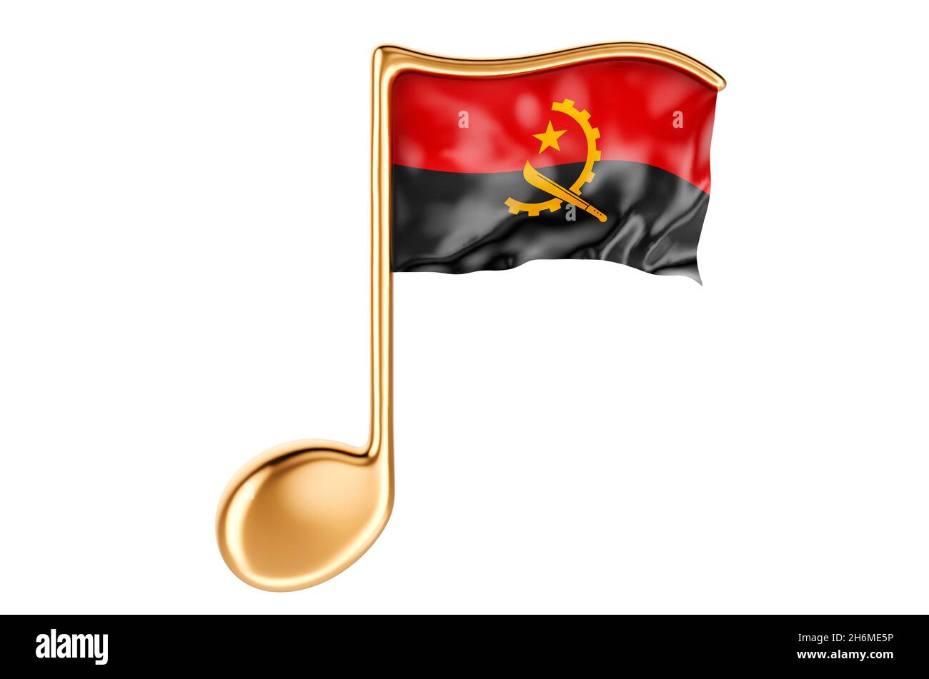 Musical note with Angolan flag. Music in Angola, concept. 3D rendering ...