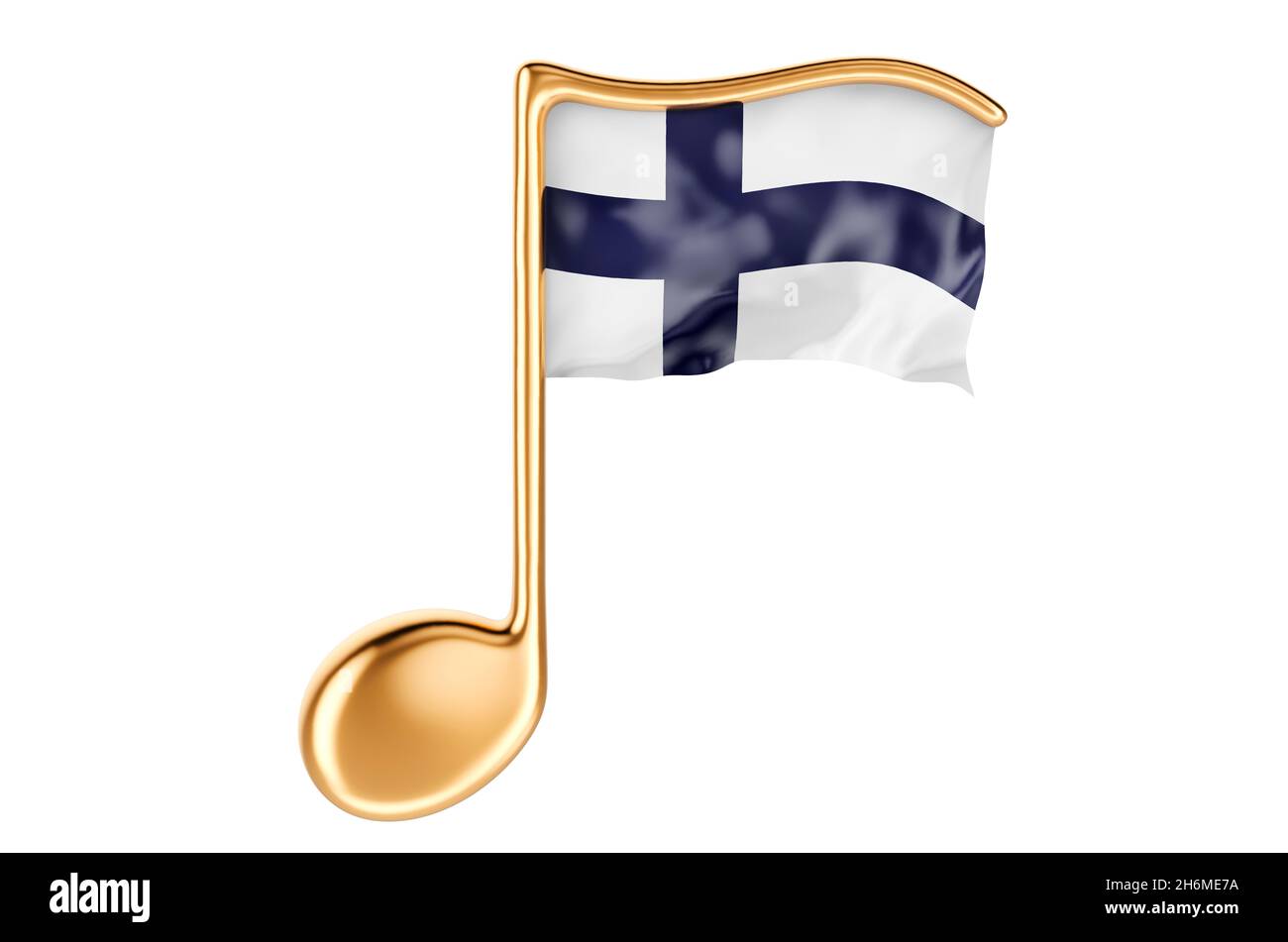 Musical note with Finnish flag. Music in Finland, concept. 3D rendering ...