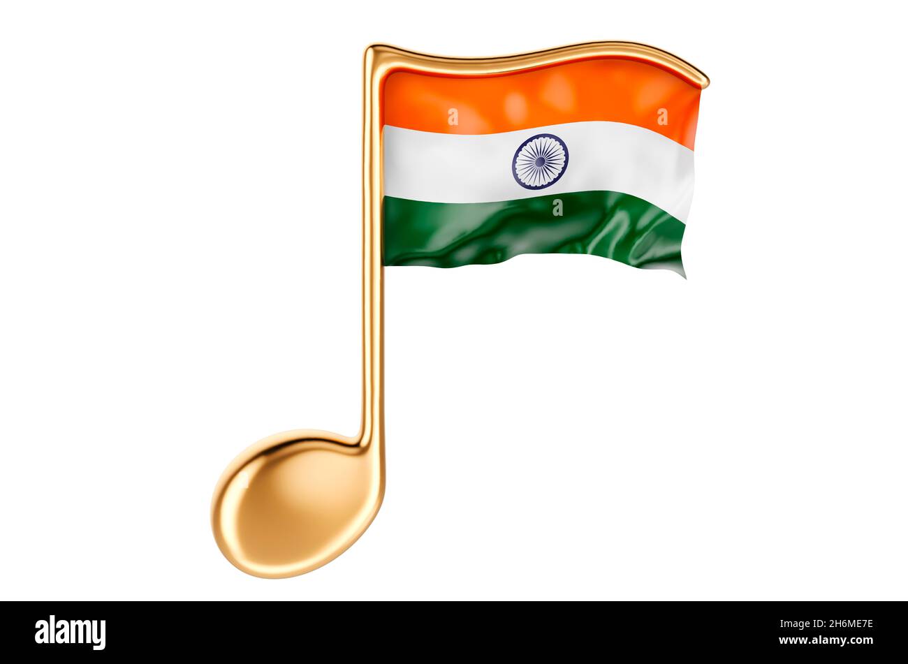 Musical note with Indian flag. Music in India, concept. 3D rendering ...