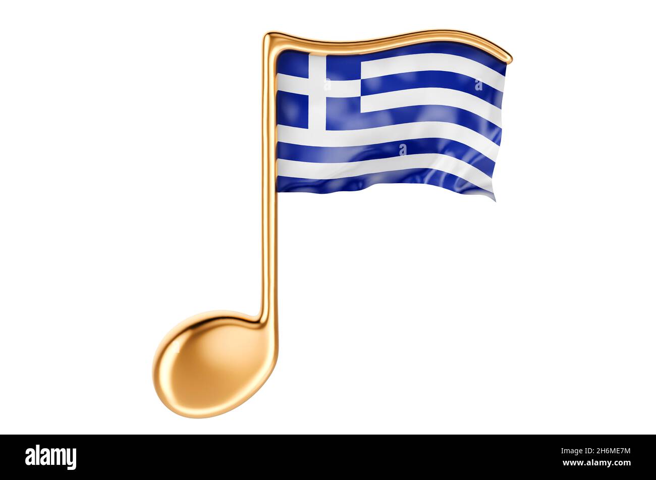 Musical note with Greek flag. Music in Greece, concept. 3D rendering ...