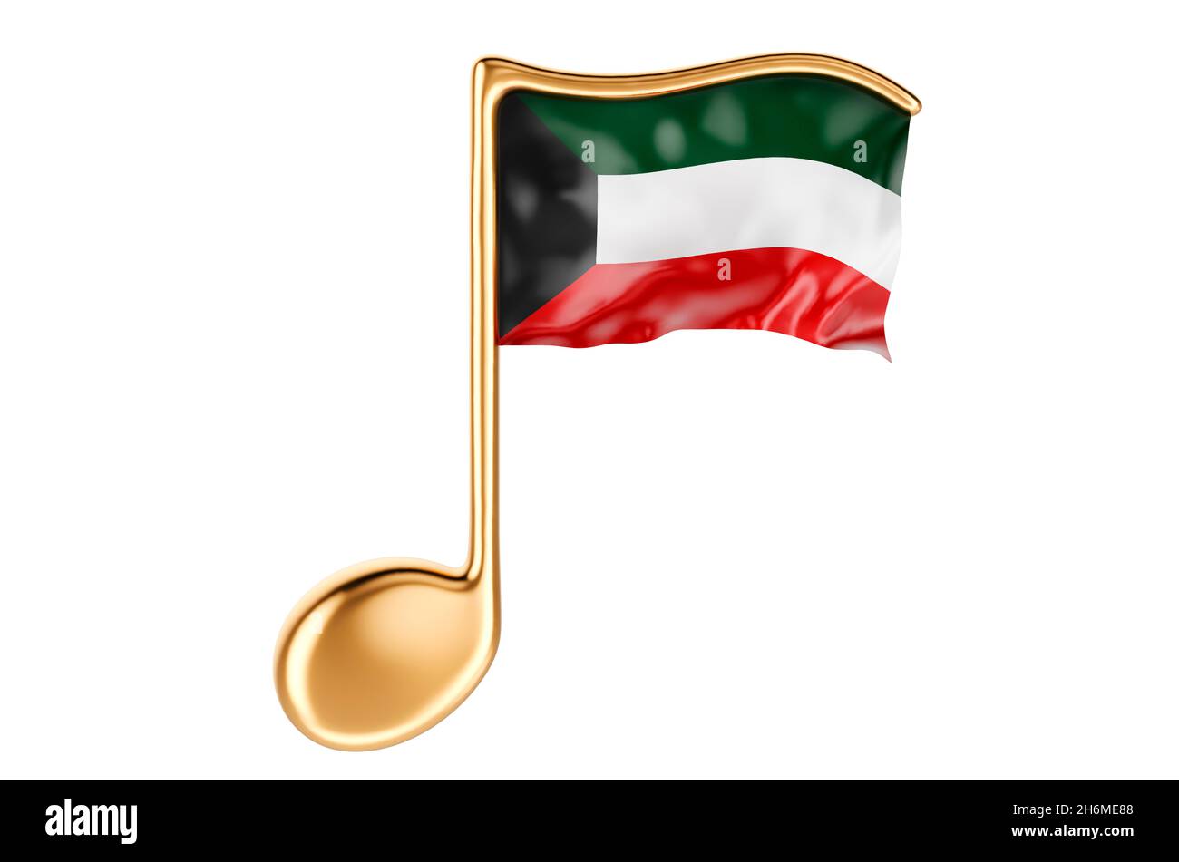 Musical note with Kuwaiti flag. Music in Kuwait, concept. 3D rendering ...