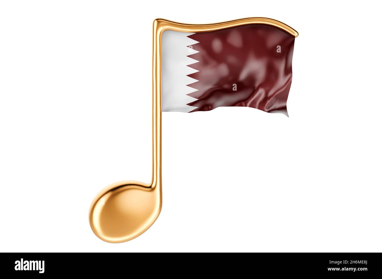 Musical note with Qatari flag. Music in Qatar, concept. 3D rendering ...