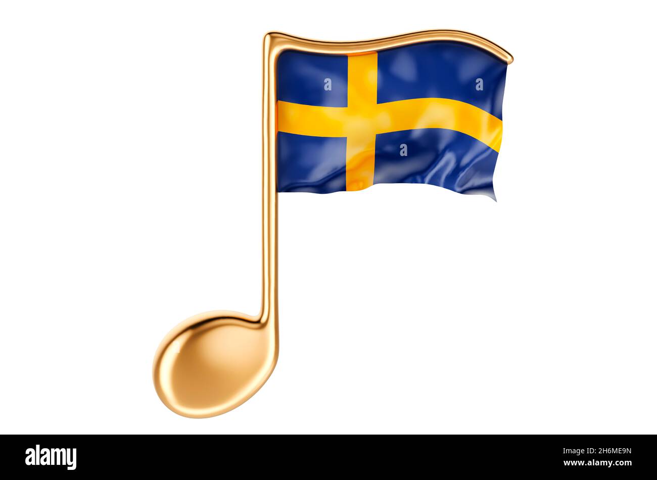 Musical note with Swedish flag. Music in Sweden, concept. 3D rendering ...