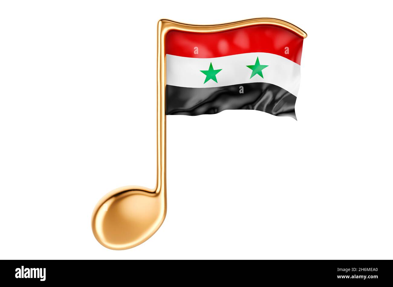 Musical note with Syrian flag. Music in Syria, concept. 3D rendering ...