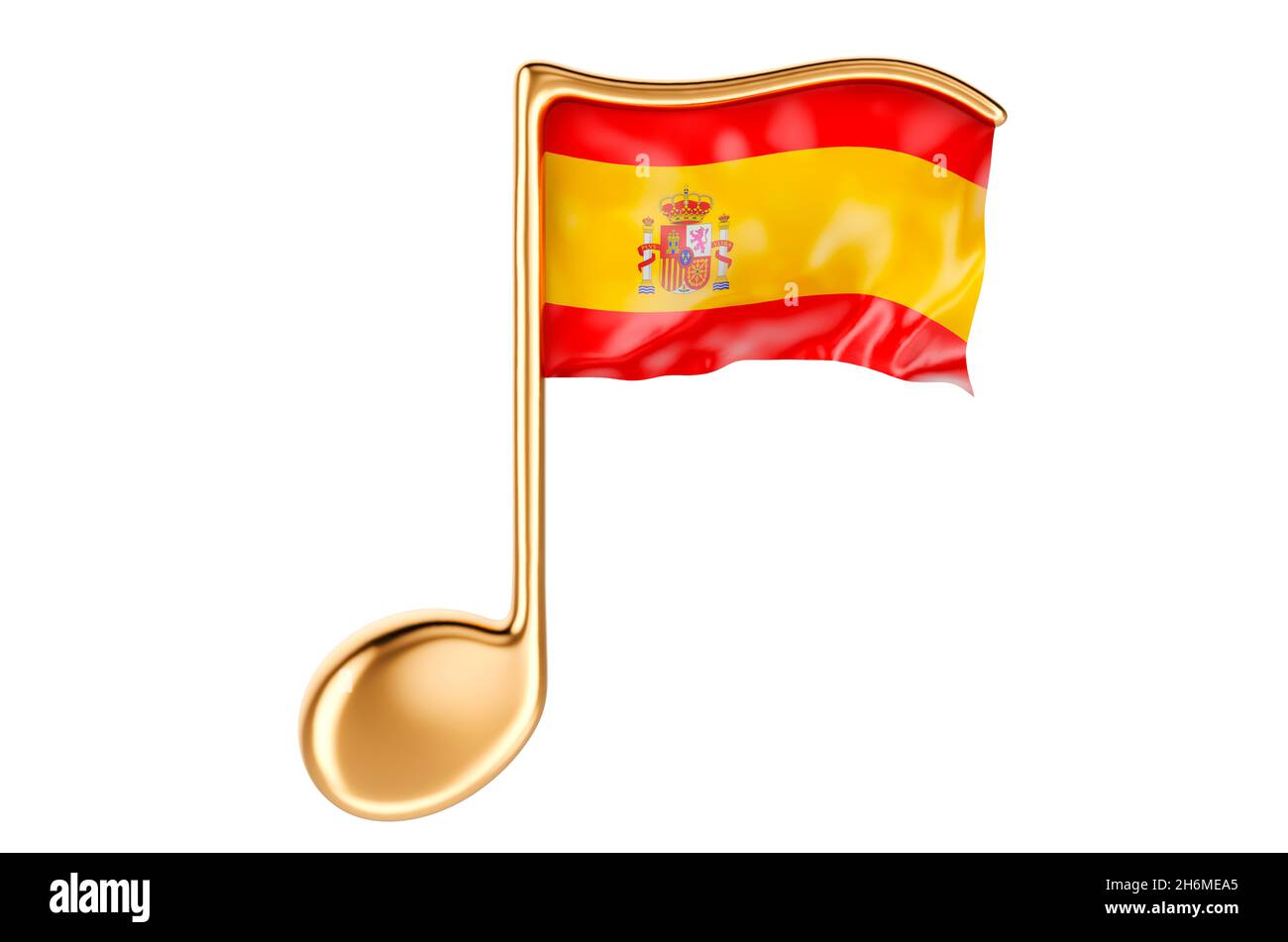 Musical note with Spanish flag. Music in Spain, concept. 3D rendering ...
