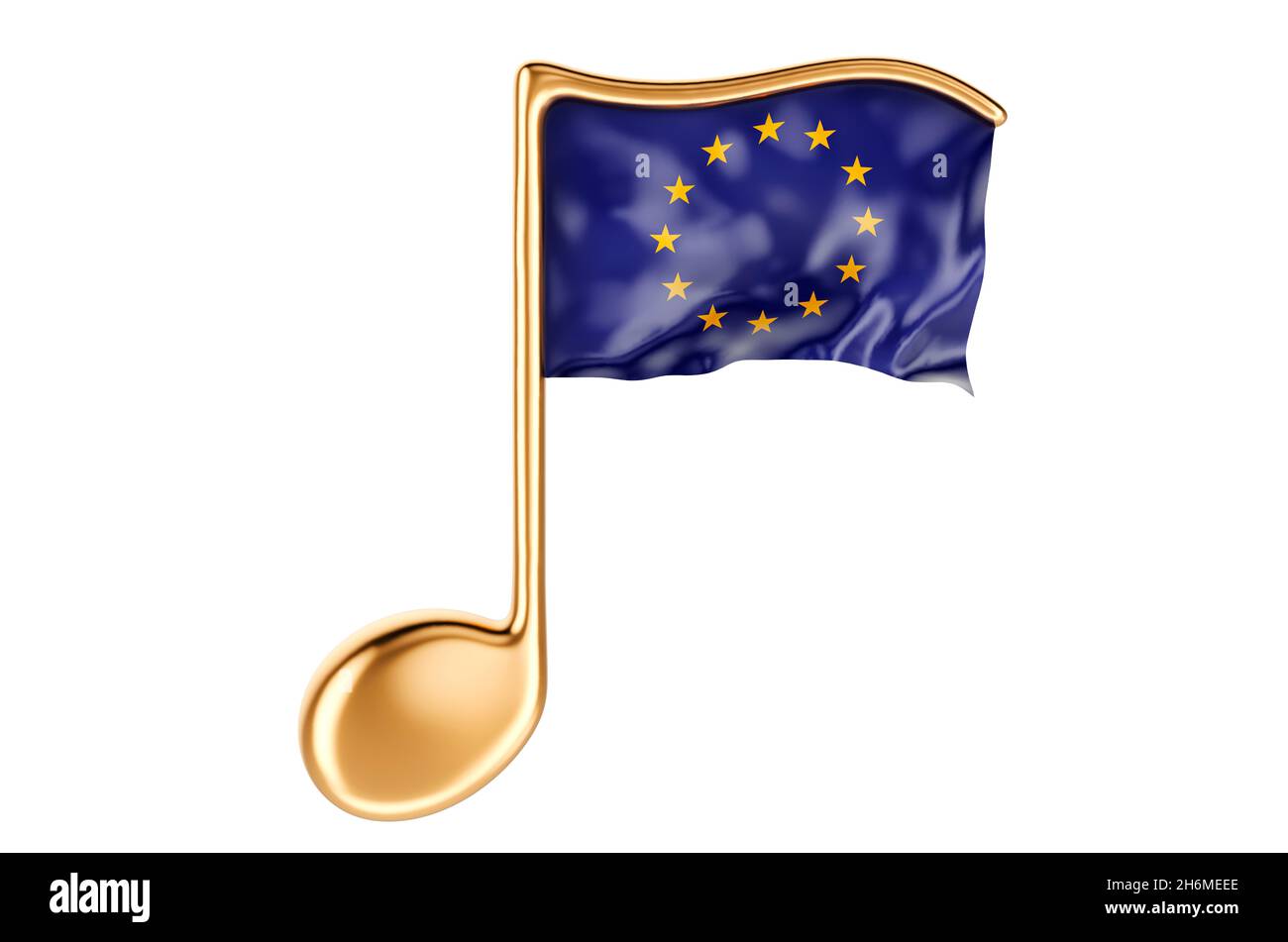 Musical note with the EU flag. Music in the European Union, concept. 3D ...