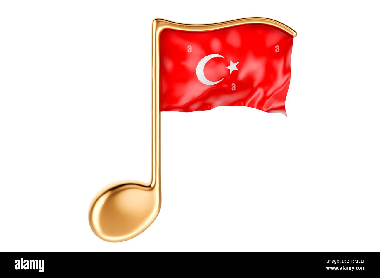 Musical note with Turkish flag. Music in Turkey, concept. 3D rendering ...