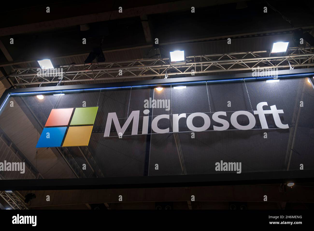 Barcelona, Spain. 16th Nov, 2021. The Microsoft company logo is seen ...