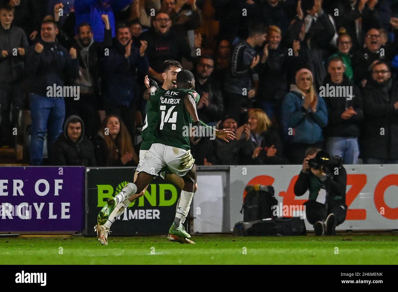 Jordan Garrick #14 of Plymouth Argyle celebrates his goal to make it 3 ...