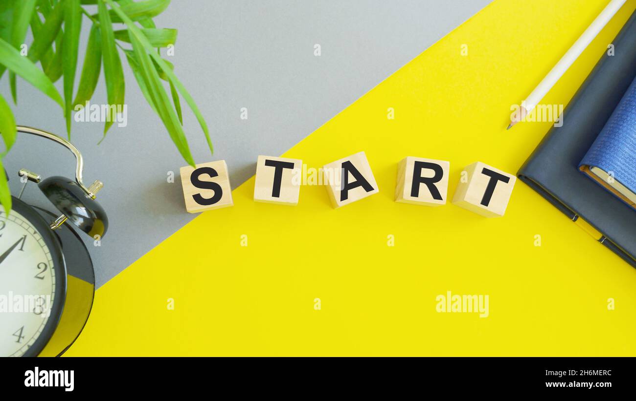 Concept of start straight and beginning for cooperation.Start text on ...