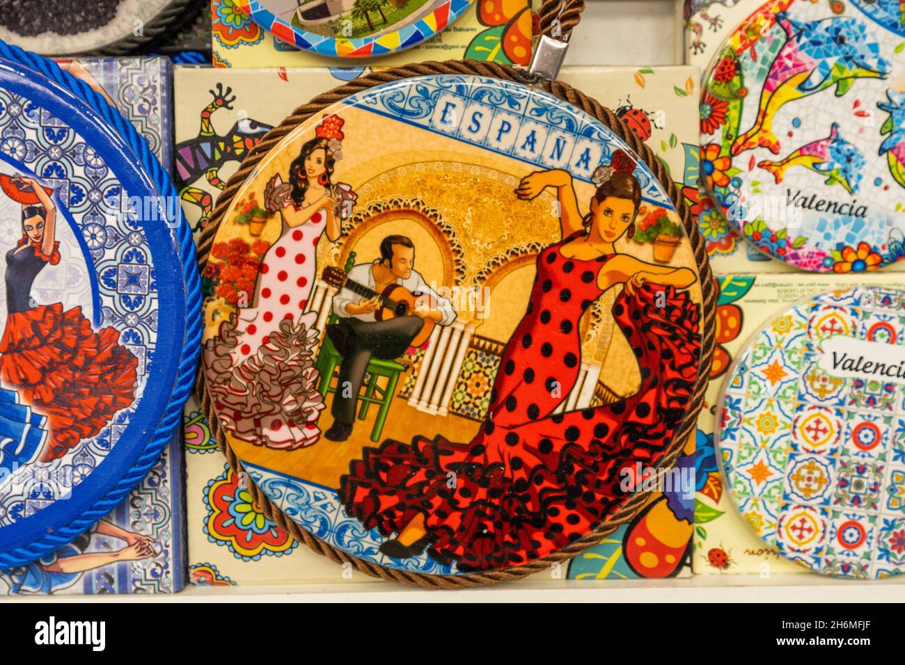 Spanish souvenir of dishes with flamenco drawing and ceramics in the ...