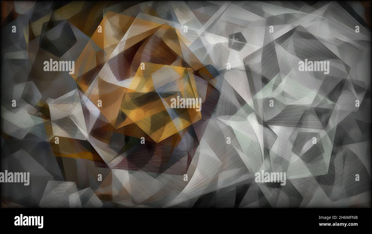 Cubes and triangles hand draw digital art illustration Stock Photo - Alamy