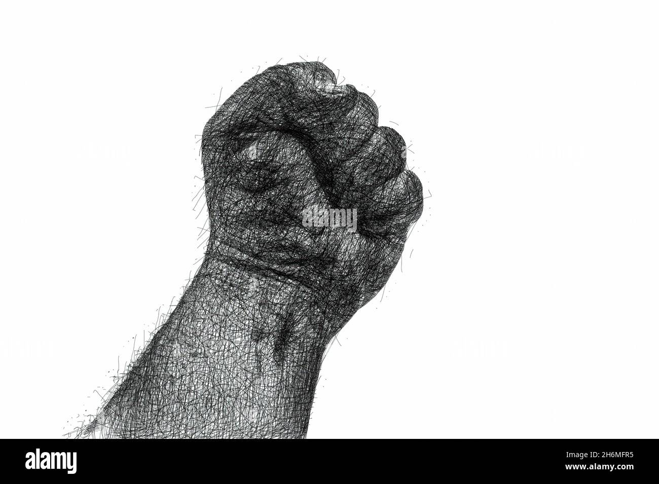 A clenched fist held high in protest hand draw Stock Photo - Alamy
