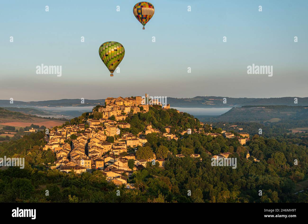 The medieval hilltop, or Bastide village of Cordes-sur-Ciel in southern ...